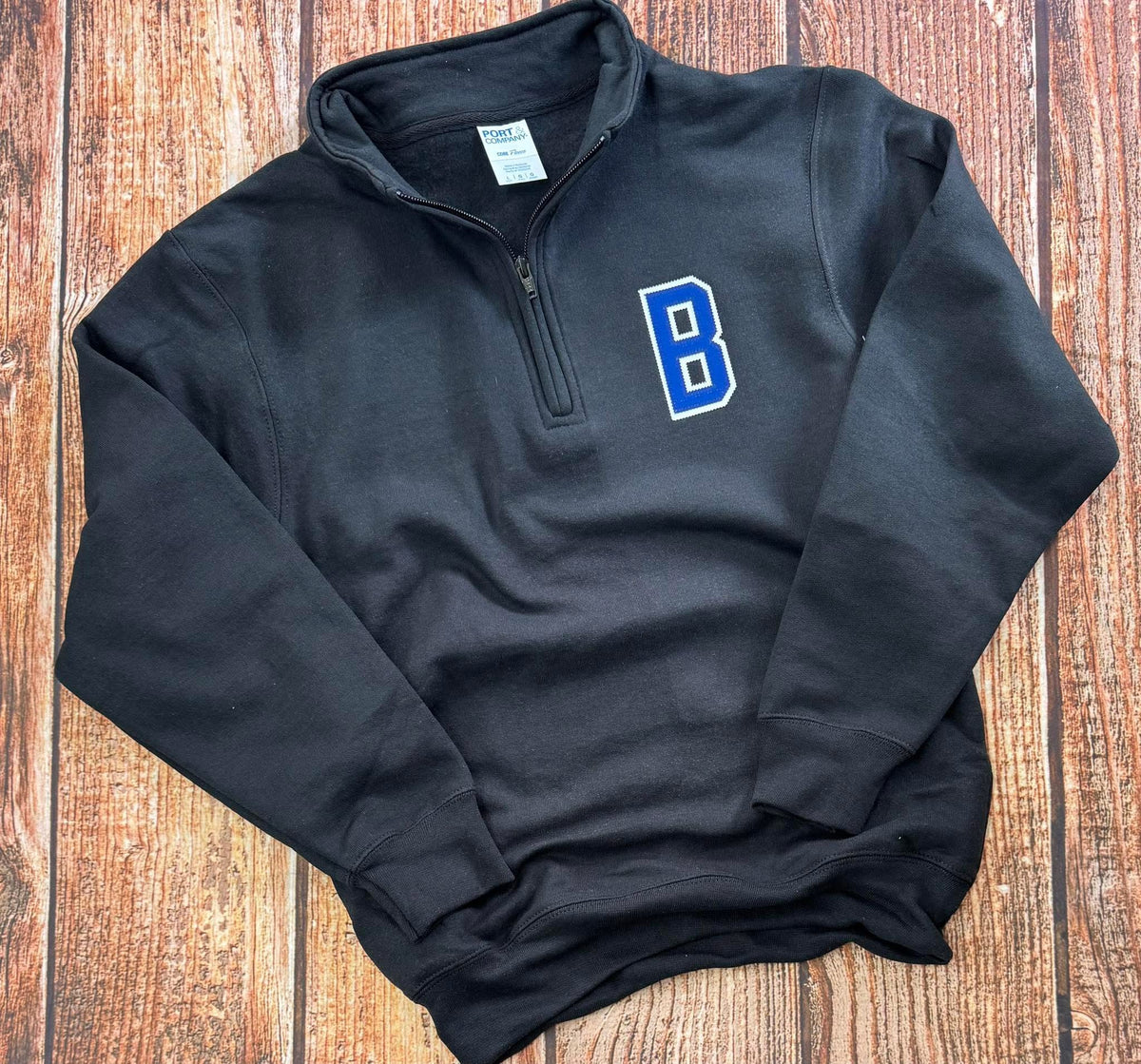 Varsity Letter Quarter Zip Black – Madollys